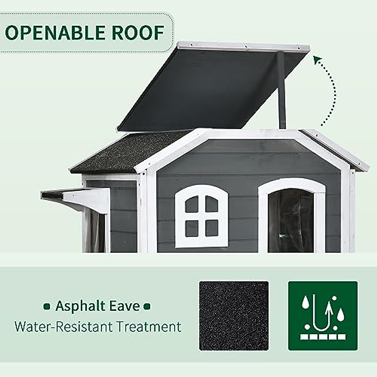 PawHut 2-Story Cat House Outdoor, Weatherproof Wooden Cat Enclosure for Feral Cats with Escape Door, Openable Roof, Jumping Platforms, Gray