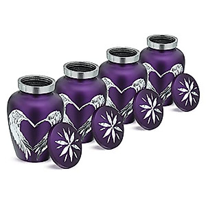 Purple Small Urns for Human Ashes - Angel Wings Mini Urns for Human Ashes - Cremation Keepsakes urns for Ashes - Ash Holders for Human Ashes - Urn (Set of 4) from Keepsake Company