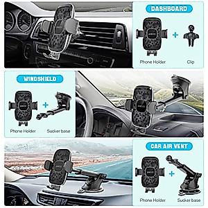 Car Phone Holder Mount, Suction Cup Cell Phone Holder with Gel Pad for Dashboard Windshield Air Vent 3-in-1, Stable Universal Cellphone Mount Holder Compatible with iPhone, Samsung, Android Mobile