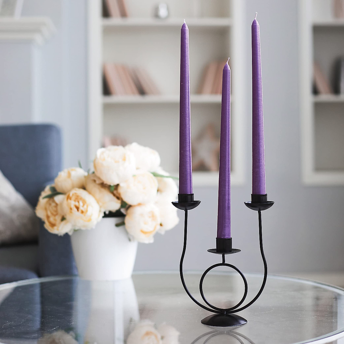 Sonedly 10 inch Taper Candle 4 Pack - Home Interior Long Burning Dripless and Smokeless Candles Unscented - Tapered Candles for Home - 8-Hour Burning Purple Candles