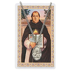 St. Thomas Aquinas 1-inch Pewter Medal Pendant Necklace with Holy Prayer Card
