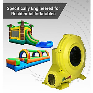 Zoom Blowers Portable Air Pump for Inflatables - Energy Efficient High Power 950-Watt, 1.25 HP Compact Residential Air Blower for Bounce Houses, Slide Combos, Water Slides and Obstacle Course for Kids