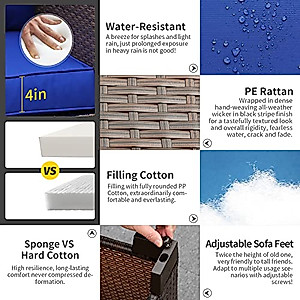 3-Seat Patio PE Wicker Sofa, Outdoor Rattan Couch Furniture Steel Frame with Furniture Cover and Deep Seat High Back, Royal Blue Anti-Slip Cushion