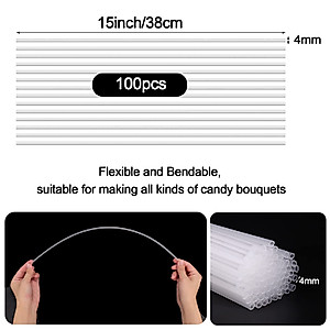 Palksky Cake Pop Sticks for Candy Bouquets, 100-Count 15 Inch Clear Lollipop Sticks for DIY Cookie Bouquet Gift