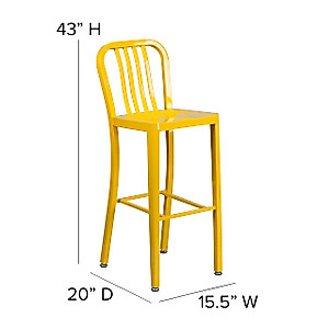 Flash Furniture Gael Commercial Grade 2 Pack 30" High Yellow Metal Indoor-Outdoor Barstool with Vertical Slat Back