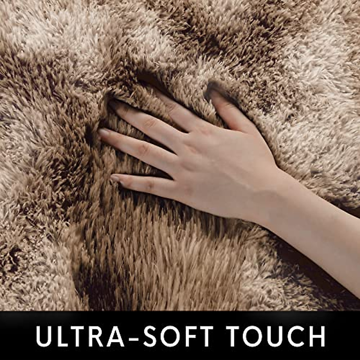 Vocrite Shag Rug for Bedroom, 4'x6' Fluffy Rectangluar Brown Shaggy Living Room Area Rugs, Non-Slip Plush Furry Fuzzy Faux Fur Carpet, Cozy Soft Throw Rug for Classroom Boys&GirlsNursery Dorm