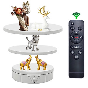 3 in 1 Remote Motorized Rotating Display Stand, 360 Degree Electronic Turntable Display Stand, Motorized Lazy Susan with 5.7/7/8.6inch Replacement Cover for Photography Products and Shows (white)