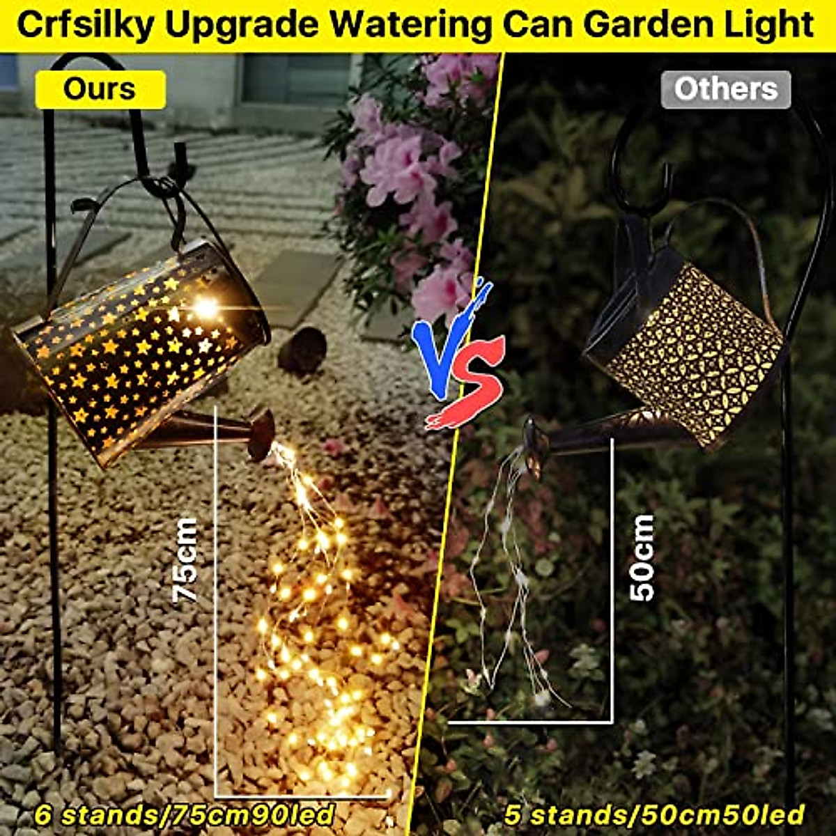 CrfSilky Solar Watering Can with Lights Outdoor Garden Decor Waterproof Star Solar Garden Lights for Table Deck Yard Lawn Patio Pathway Walkway Courtyard Party Decorations Gardening Gifts