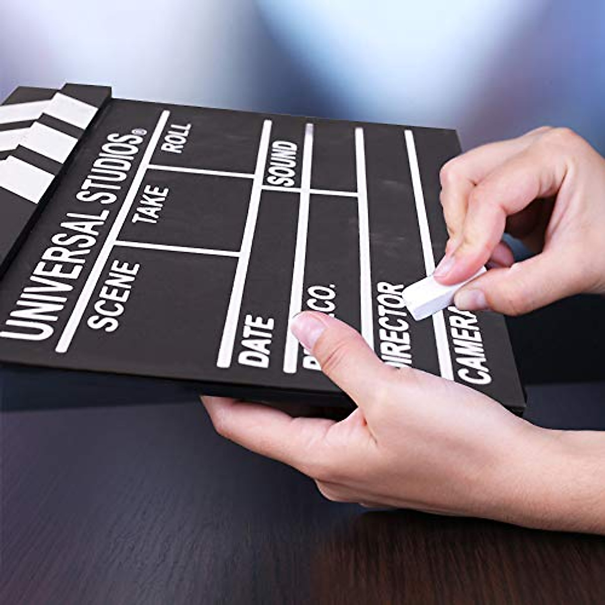 Movie Film Clap Board, 12"x11" Hollywood Clapper Board Wooden Film Movie Clapboard Accessory with Black & White