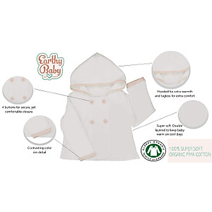 Earthy Baby GOTS Certified 100% Super Soft Organic Pima Cotton Baby Girl Lightweight Hoodie (White, 3-6 months)