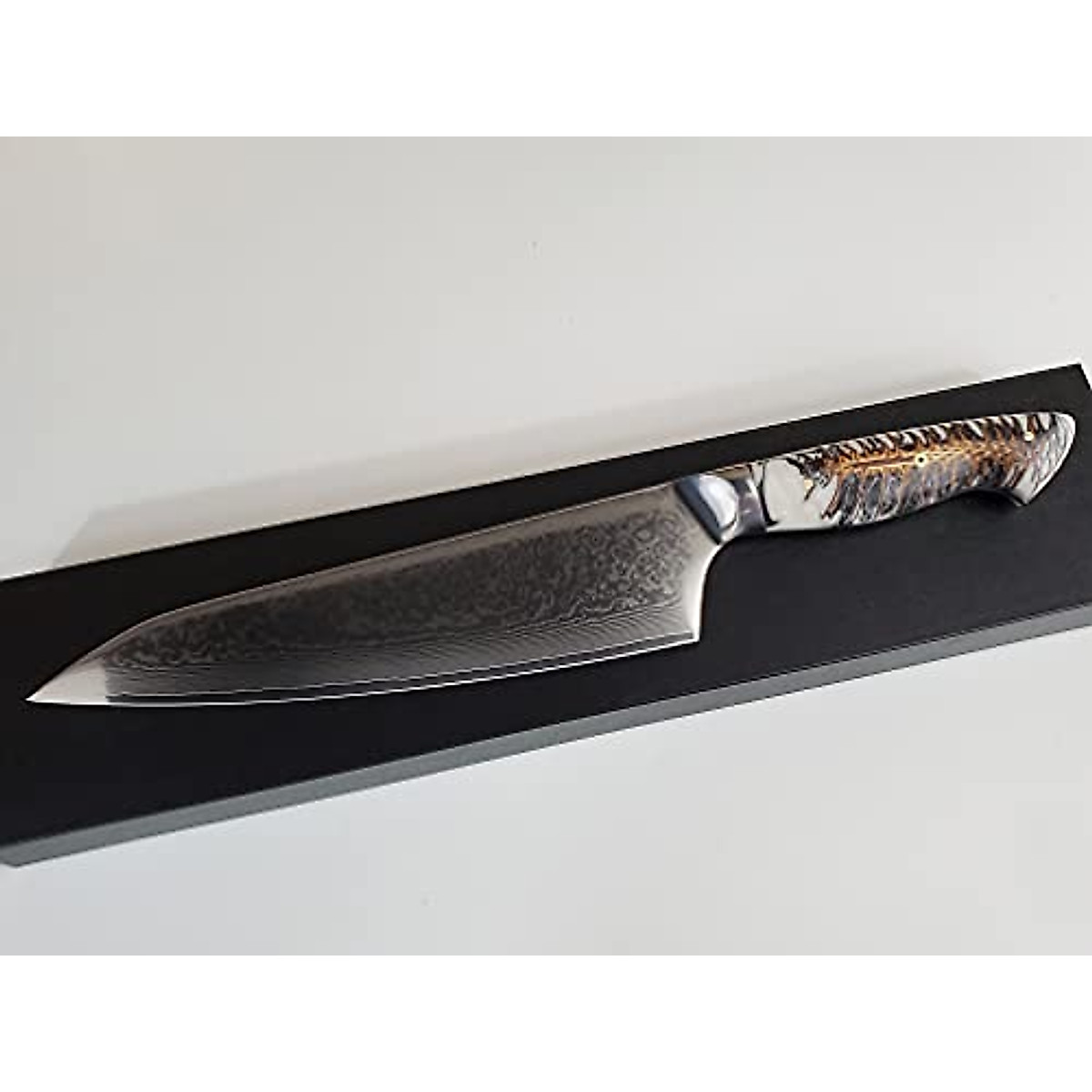 Custom VG10 Damascus chef knife Hybrid Santoku 9" White Silver cast pine cone handle, kitchen knife w/ 67 layer SS Damascus (Red silver)