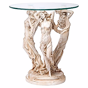 Design Toscano The Greek Muses Glass Topped Side Table, 20 Inch, Antique Stone
