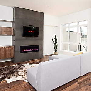 50" Electric Fireplace in-Wall Recessed and Wall Mounted 1500W Fireplace Heater and Linear Fireplace with Timer/Multicolor Flames/Touch Screen/Remote Control (Black)