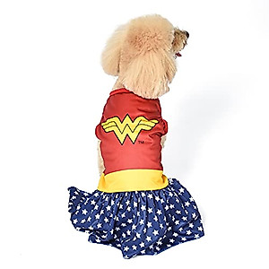 DC Comics Wonder Woman Dog Costume Large | Best DC Comics Wonder Woman Halloween Costume for Large Dogs | Official Wonder Woman Dog Costume for Pets Halloween Red