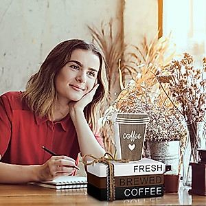 Summer Wooden Tiered Tray Decor Coffee Table Decor Watermelon Book Stack Lemon Table Decor Lemon Wood Decorative Books Coffee Wood Decorative Books for Home (Coffee)