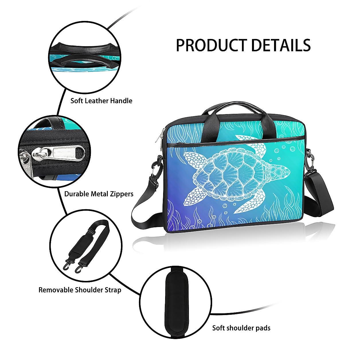 Sea Turtle Vintage Laptop Computer Bag Waterproof Shoulder Messenger Bag 13-15 inch Durable Laptop Tote Bag with Shoulder Strap Handle Lightweight Crossbody Briefcase