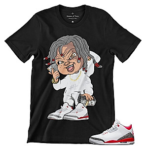 Jordan 3 Fire Red Killa Cash Doll T Shirt to Match Men's, Tee to Match Jordan 3s, Fire Red Jordan 3 Gift Tshirt