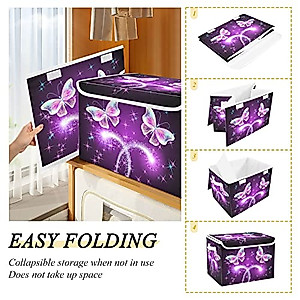 innewgogo Butterflies Firework Star Storage Bins with Lids for Organizing Foldable Storage Box With Lid with Handles Oxford Cloth Storage Cube Box for Toys