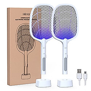 imirror Bug Zapper Racket, 2 in 1 Rechargeable Electric Fly Swatter Mosquito Swatter (2 Pack, 1200mAH)