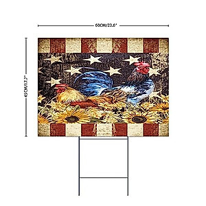 America 4th of July Patriotic Rooster Yard Lawn Sign 18x24 Inch Patriotic US American Flag Custom Yard Sign for House Rent Outdoor Decoration