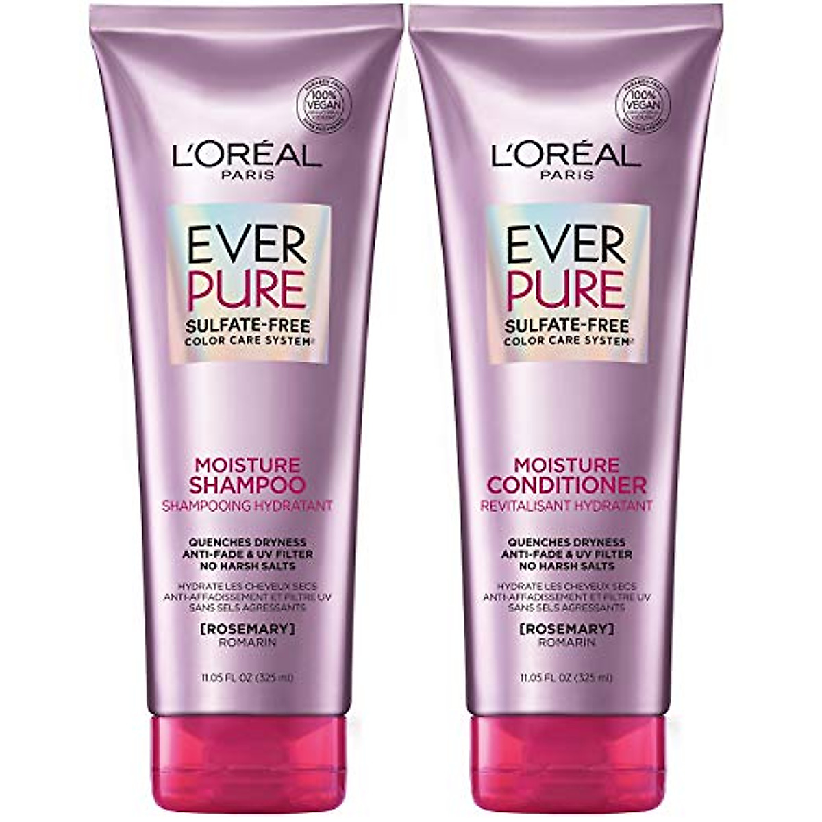 L'Oreal Paris EverPure Moisture Sulfate Free Shampoo and Conditioner with Rosemary Botanical, for Dry Hair, Color Treated Hair, 1 kit