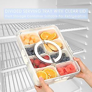 RBNN Divided Serving Tray with Lid and Handle-Snackle Box Charcuterie Container for Portable Snack Platters, 8 compartment snack container, Fruit Veggie Charcuterie Box Snack Tray for Travel Party