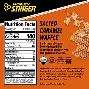 Honey Stinger Organic Gluten Free Salted Caramel Waffle | Energy Stroopwafel for Exercise, Endurance and Performance | Sports Nutrition for Home & Gym, Pre & During Workout | 16 Count