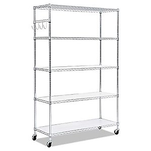 Alera 5-Shelf Wire Shelving Kit with Casters and Shelf Liners, 48w x 18d x 72h, Silver