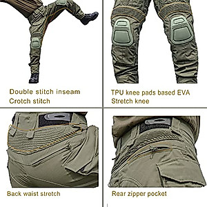 DRAGON EDGE Men G3 Combat Pants Tactical Pants with Knee Pads Military Paintball Airsoft Water Proof Rip-Stop Trousers (Army Green, S)
