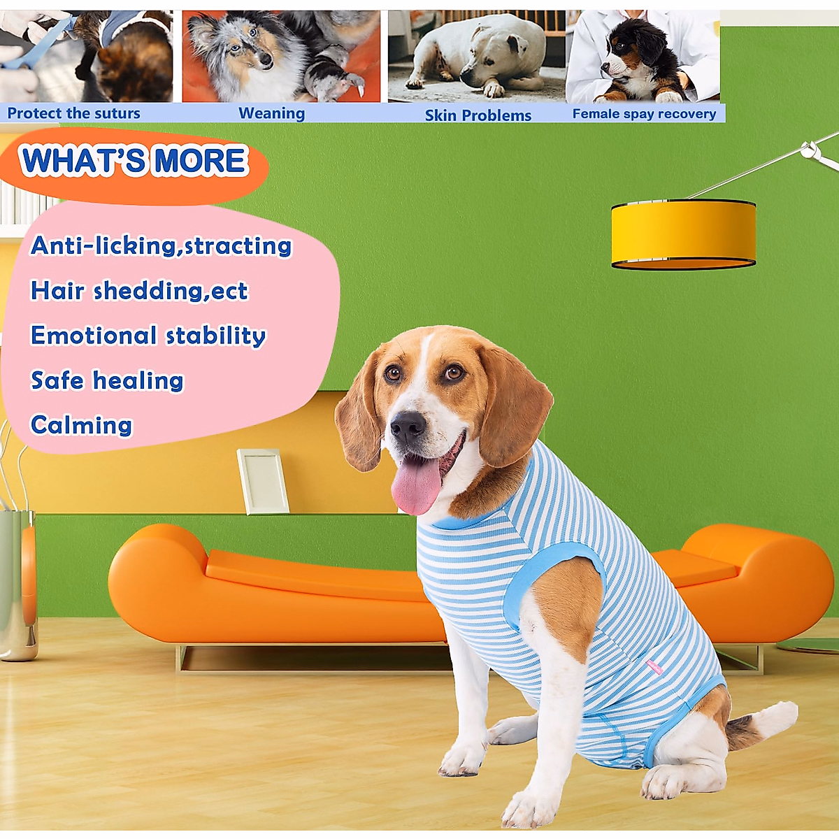 Wabdhally Dog Surgery Recovery Suit,Surgical Suit for Large Female Spay,Soft Combed Cotton,Blue Striped Zipper Onesie 3XL