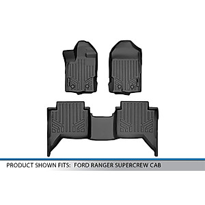 MAXLINER Custom Fit Floor Mats 2 Row Liner Set Black Compatible with 2019-2021 Ford Ranger SuperCrew Cab