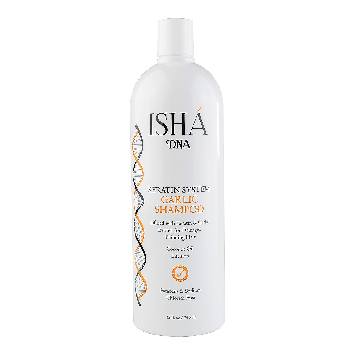 ISHA DNA Keratin System Shampoo - Infused with Garlic Extract for Damaged, Thinning Hair - Promotes Growth, Sulfate and Paraben Free