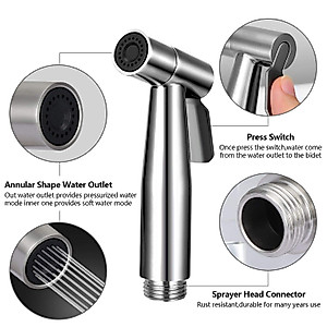 Stainless Steel Baby Cloth Diaper Sprayer Kit Handheld Bidet Set with Hose, Nozzle, T-Valve and Tank Mount Hook for Toilet Shower Cleaner and Washer Rinse