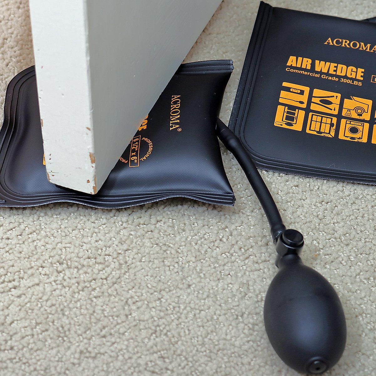 Acroma 5-Pack 6 1/2”x 6“Commercial Grade Air Wedge Bag Bump (A0501A) 300LB Load Rating Professional Leveling Kit and Alignment Tool Air Shim Pump Wedge, 4 Pry Bars Included