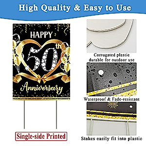 50th Anniversary Yard Sign Decoration Outdoor Gold 50th Wedding Anniversary Lawn Sign with Stakes for Happy 50th Year Party Supplies