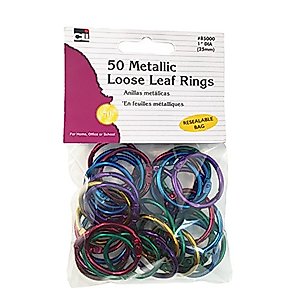 Charles Leonard Loose Leaf Rings, 1" Diameter, Metallic Assorted Colors, (85000), 50 per pack