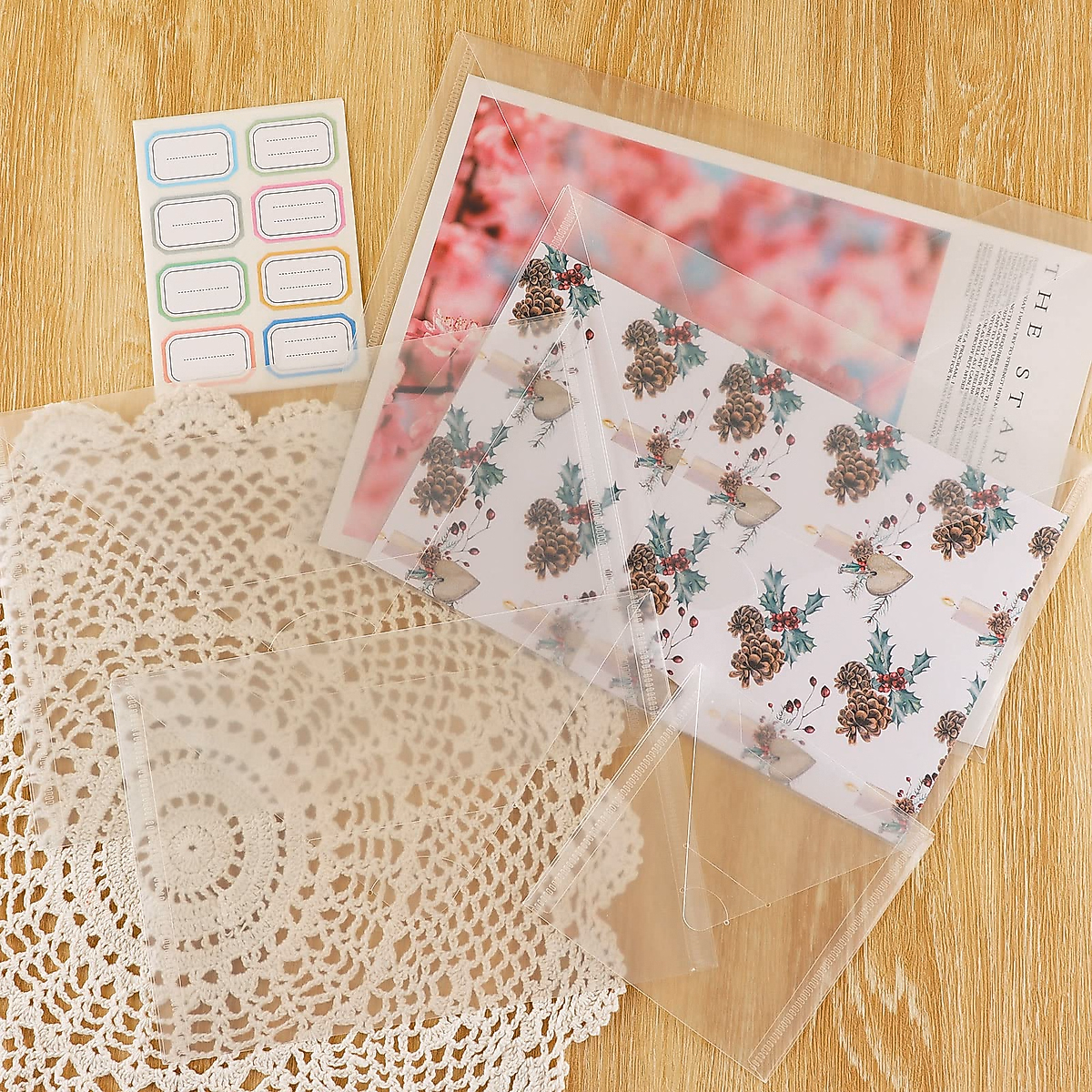 Briartw 10 Pack Large Storage Bag,11.5"x9"Resealable Plastic Envelopes Pockets for Cutting Dies Stencil Crafts Organizer Holder,Clear Storage Envelopes for Clear Stamp,Die Cuts,Scrapbook Paper