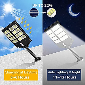 DragonLight 800W Solar Street Lights Outdoor - 18,000LM 320 LEDs Solar Lamp Security Motion Sensor Solar Flood Light with Remote Control - Dusk to Dawn IP65 Waterproof for Yard, Garden, Patio, Shed