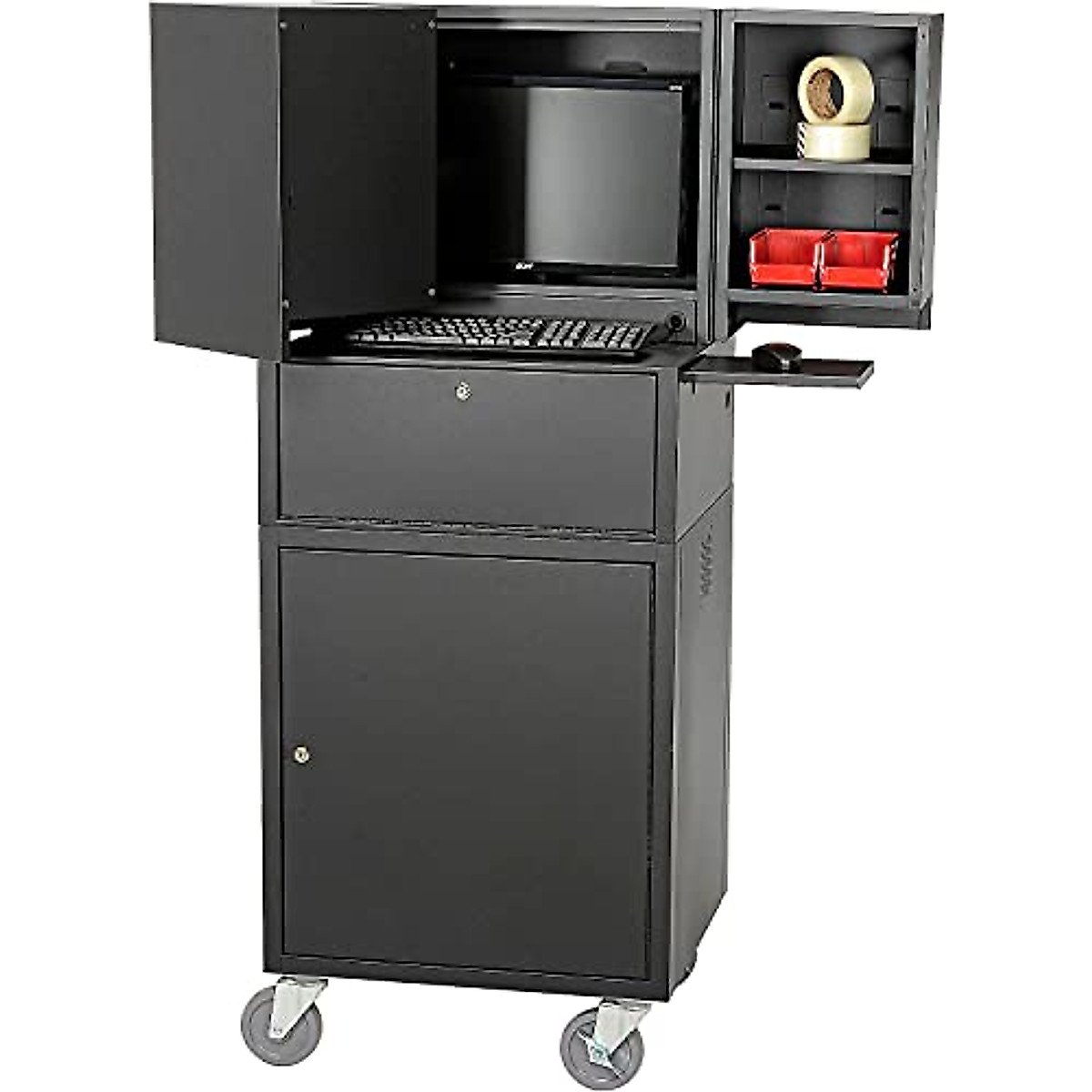 Mobile Fold-Out Computer Security Cabinet, Unassembled, Black, 24-1/2"W x 22-1/2"D x 61-1/2"H