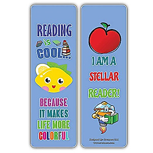 Creanoso Cool Fruit Reading Sayings Bookmarks (30-Pack) – Cool Gift Token for Kids, Boys & Girls, Teens – Party Favors Supplies – Book Reading Rewards Incentive – Great Giveaways Set – Page Binder