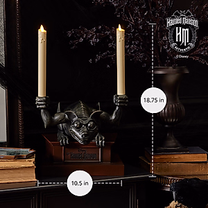 Luminara Disney's The Haunted Mansion Gargoyle Taper Holder Candlestick Holder with Set of 2 Ivory Wax Drip LED Tapers