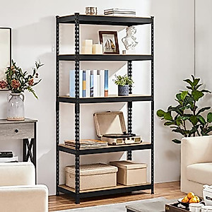 Topeakmart 2PCS 5-Tier Utility Shelves, Metal Storage Shelves Garage Shelving Unit Adjustable Garage Storage Shelves Storage Racks Heavy Duty Shed Shelving- Black, 35.5 x 17.5 x 72 Inch