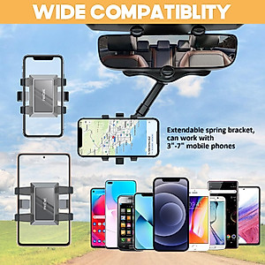 TEETSY Rearview Mirror Phone Holder for Car,Rotatable and Retractable Car Phone Holder Mount 2023 Upgraded Multifunctional 360° Rear View Mirror Phone Holder Pro Clip Car Mirror Phone Holder Mount