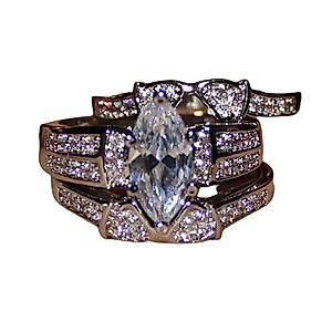 BeBold 5Ct Marquise Cut Simulated Diamond CZ Trio Wedding Set Engagement Ring for Women White Gold Plated