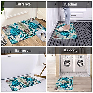 Sea Turtle Area Rug 2x3 Throw Rugs Turtles Beach Ocean Life Teal Marine Animal Nautical Area Carpet Small Rug Entryway Indoor Entrance Door Mats Washable Non-Slip Floor Carpets for Bathroom Bedroom