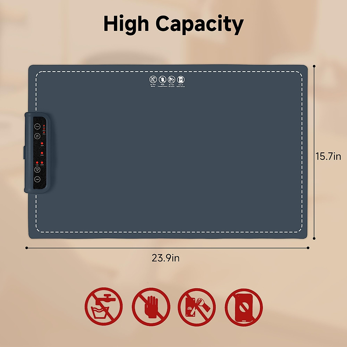 Silicone Heating Mat for Food Warming Tray Portable Food Warmer for Parties Adjustable Temperature Control Time Moders Locking Function Dark Blue