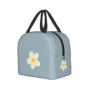 Ucsaxue Insulated Lunch Bag Women Men, Reusable Tote Lunch Box, Leakproof Cooler Lunch Bags for Work Office Travel Picnic, Cute White Flower Daisy