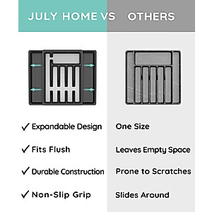 JULY HOME Expandable Kitchen Drawer Organizer - Convenient Plastic Flatware Drawer Organizer / Utensil Holder and Cutlery Tray Multipurpose Organizer Silverware Tray for Drawer Apartment Essentials