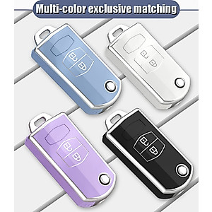 HIBEYO Flip 2 Button for Mazda Key Fob Cover Soft TPU Key Case for Mazda 2 3 5 6 8 Atenza CX5 CX-7 CX-9 MX-5 RX GH Demio Smart Key Holder Car Accessories with Keychains-Leather Key Chain(Gray)