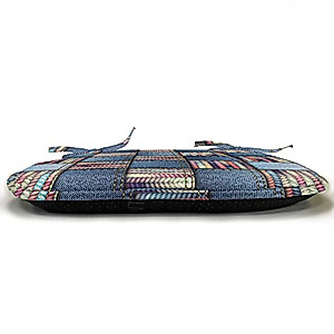 Lunarable Geometric Chair Seating Cushion Set of 2, Quilt Design with Scraps of Denim and Knit Graphic Colorful Melange Print, Seat Pads for Office with Anti-Slip Backing, 16"x16", Blue Multicolor